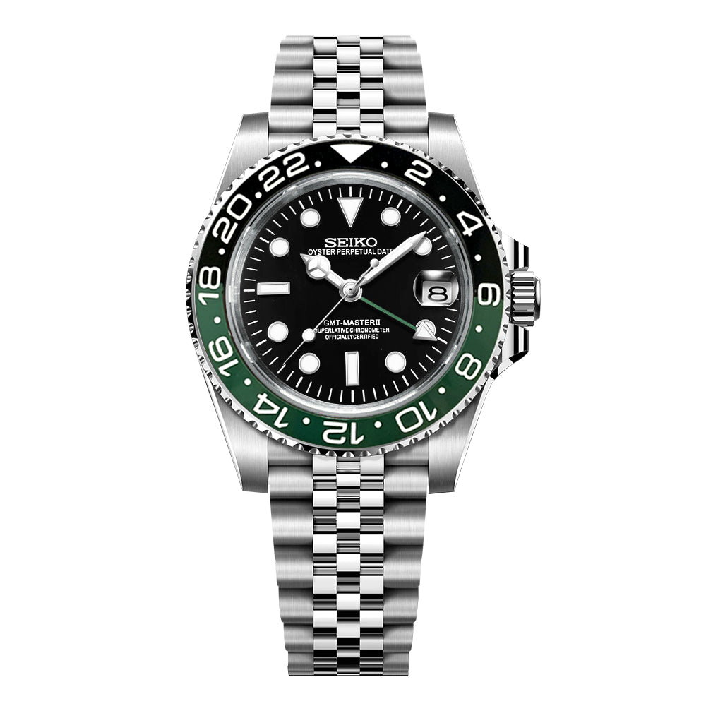 GMTeiko Sprite | Seiko Mod GMT con Bisel Verde y Negro